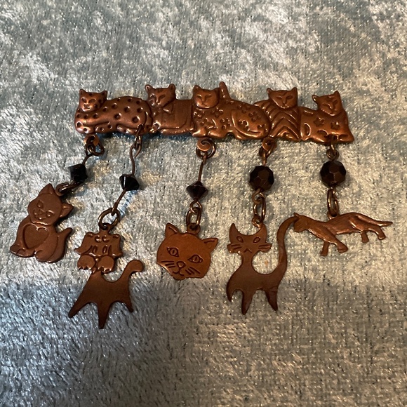 No Brand | Jewelry | Vintage Bronzed Dangling Cats Pin | Poshmark